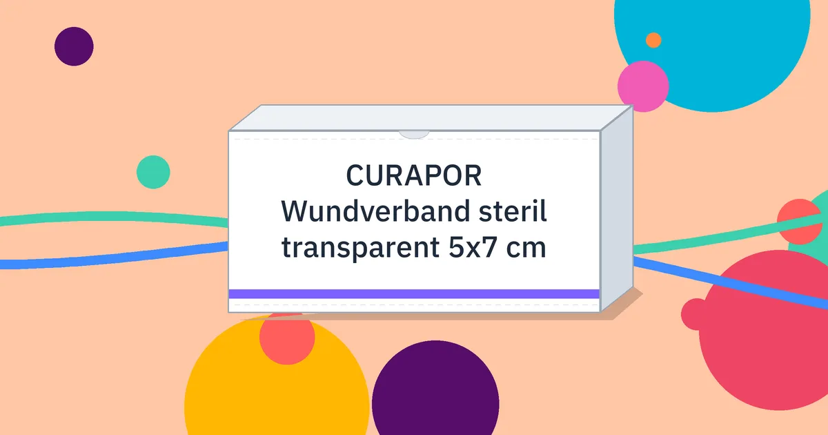 Symbolbild: Packung mit der Aufschrift CURAPOR Wundverband steril transparent 5x7 cm (PZN 17516713) – Verfügbarkeit und Bezug in Apotheken in Frankfurt am Main