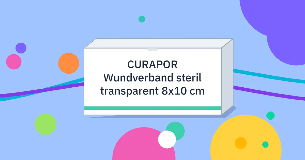 Symbolbild: Packung mit der Aufschrift CURAPOR Wundverband steril transparent 8x10 cm (PZN 18658585) – Verfügbarkeit und Bezug in Apotheken in Frankfurt am Main