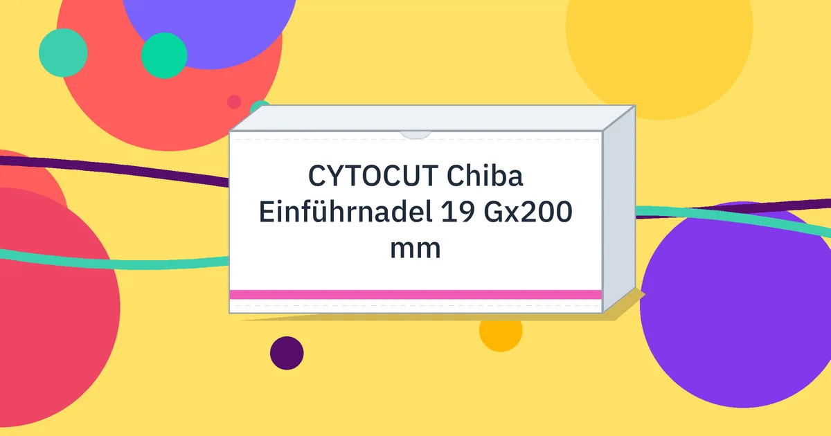 Symbolbild: Packung mit der Aufschrift CYTOCUT Chiba Einführnadel 19 Gx200 mm (PZN 16919260) – Verfügbarkeit und Bezug in Apotheken in Frankfurt am Main