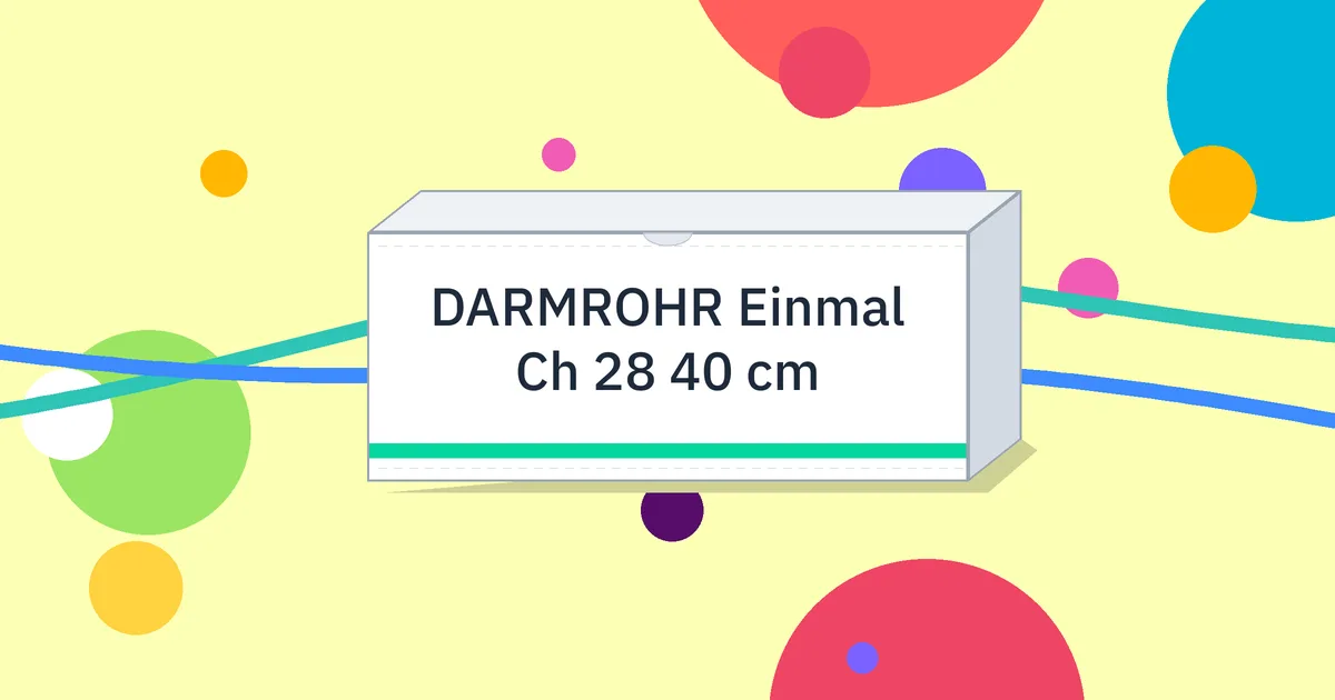 Symbolbild: Packung mit der Aufschrift DARMROHR Einmal Ch 28 40 cm (PZN 03903441) – Verfügbarkeit und Bezug in Apotheken in Frankfurt am Main