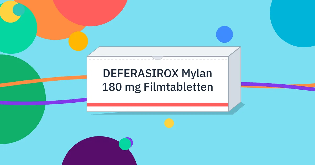 Symbolbild: Packung mit der Aufschrift DEFERASIROX Mylan 180 mg Filmtabletten (PZN 17201694) – Verfügbarkeit und Bezug in Apotheken in Frankfurt am Main