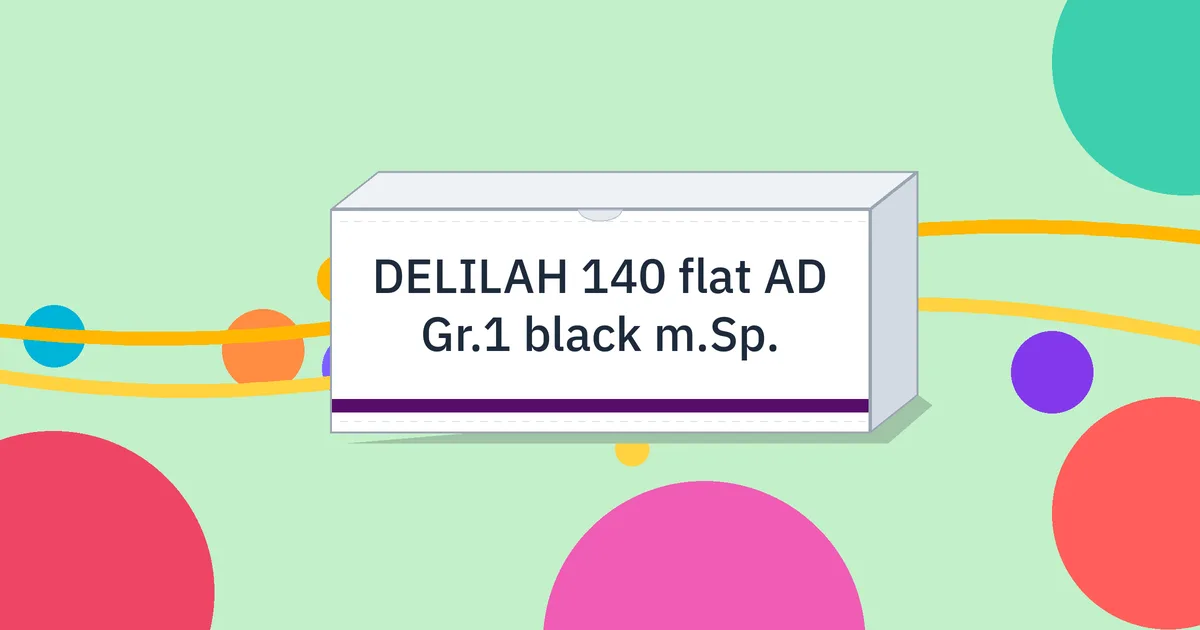 Symbolbild: Packung mit der Aufschrift DELILAH 140 flat AD Gr.1 black m.Sp. (PZN 14246905) – Verfügbarkeit und Bezug in Apotheken in Frankfurt am Main