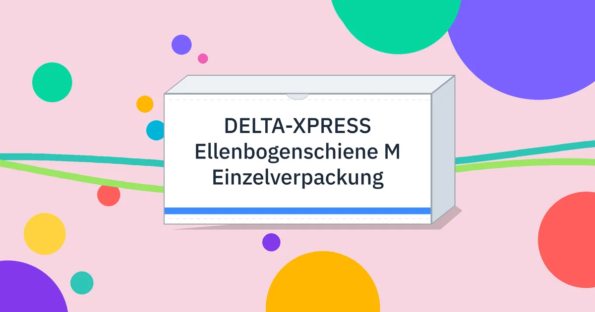 Symbolbild: Packung mit der Aufschrift DELTA-XPRESS Ellenbogenschiene M Einzelverpackung (PZN 07619760) – Verfügbarkeit und Bezug in Apotheken in Frankfurt am Main