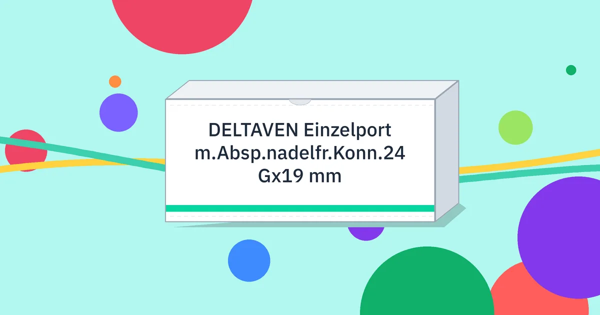 Symbolbild: Packung mit der Aufschrift DELTAVEN Einzelport m.Absp.nadelfr.Konn.24 Gx19 mm (PZN 20365471) – Verfügbarkeit und Bezug in Apotheken in Frankfurt am Main