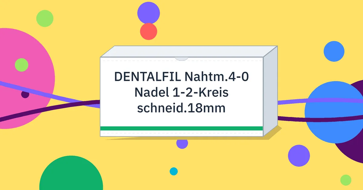 Symbolbild: Packung mit der Aufschrift DENTALFIL Nahtm.4-0 Nadel 1-2-Kreis schneid.18mm (PZN 16756792) – Verfügbarkeit und Bezug in Apotheken in Frankfurt am Main