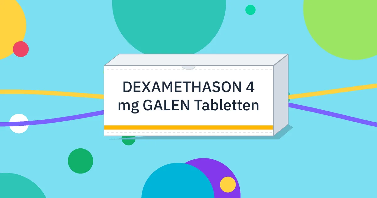 Symbolbild: Packung mit der Aufschrift DEXAMETHASON 4 mg GALEN Tabletten (PZN 00745645) – Verfügbarkeit und Bezug in Apotheken in Frankfurt am Main