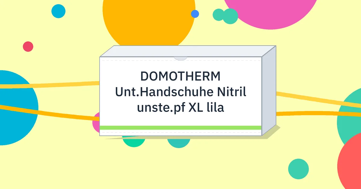Symbolbild: Packung mit der Aufschrift DOMOTHERM Unt.Handschuhe Nitril unste.pf XL lila (PZN 18489266) – Verfügbarkeit und Bezug in Apotheken in Frankfurt am Main