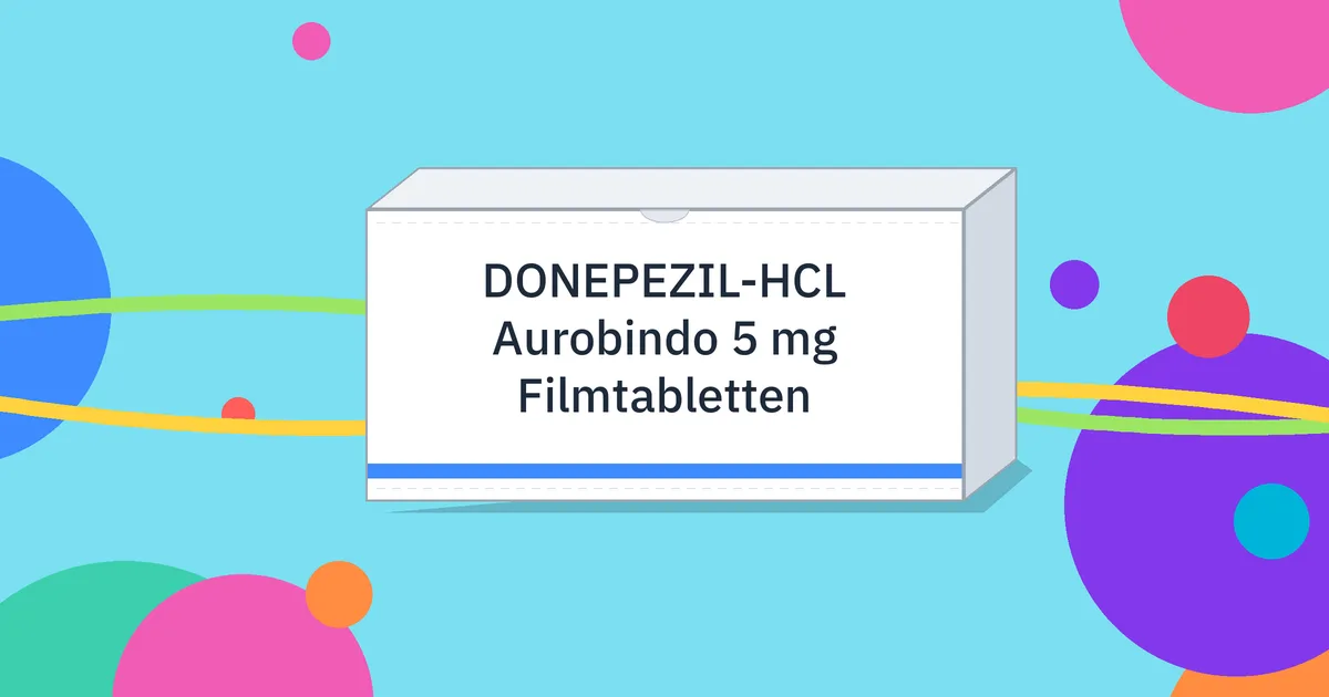 Symbolbild: Packung mit der Aufschrift DONEPEZIL-HCL Aurobindo 5 mg Filmtabletten (PZN 10057774) – Verfügbarkeit und Bezug in Apotheken in Frankfurt am Main