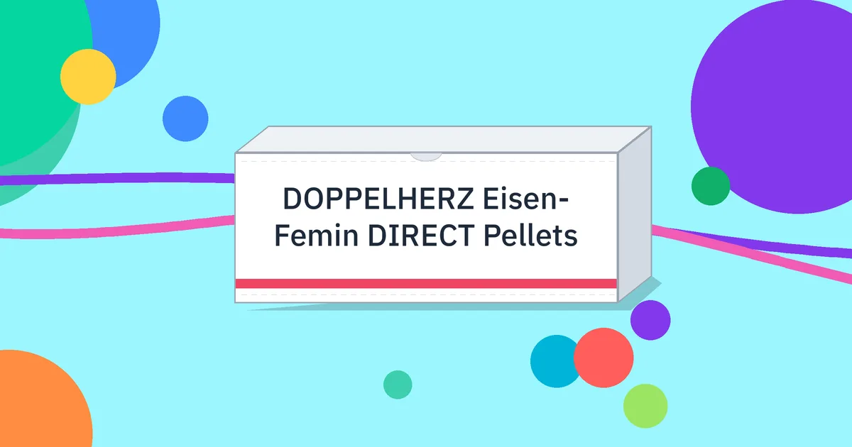 Symbolbild: Packung mit der Aufschrift DOPPELHERZ Eisen-Femin DIRECT Pellets (PZN 01446577) – Verfügbarkeit und Bezug in Apotheken in Frankfurt am Main