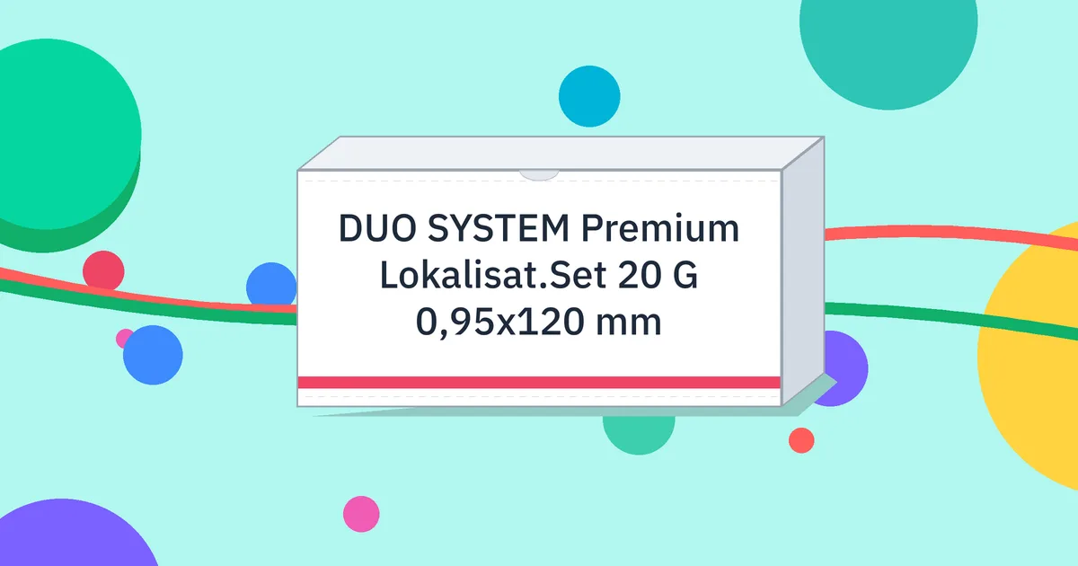 Symbolbild: Packung mit der Aufschrift DUO SYSTEM Premium Lokalisat.Set 20 G 0,95x120 mm (PZN 20085576) – Verfügbarkeit und Bezug in Apotheken in Frankfurt am Main