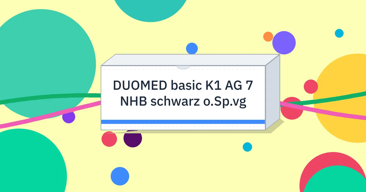 Symbolbild: Packung mit der Aufschrift DUOMED basic K1 AG 7 NHB schwarz o.Sp.vg (PZN 20905476) – Verfügbarkeit und Bezug in Apotheken in Frankfurt am Main