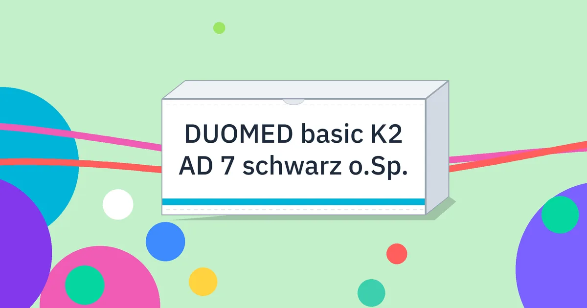 Symbolbild: Packung mit der Aufschrift DUOMED basic K2 AD 7 schwarz o.Sp. (PZN 20906837) – Verfügbarkeit und Bezug in Apotheken in Frankfurt am Main