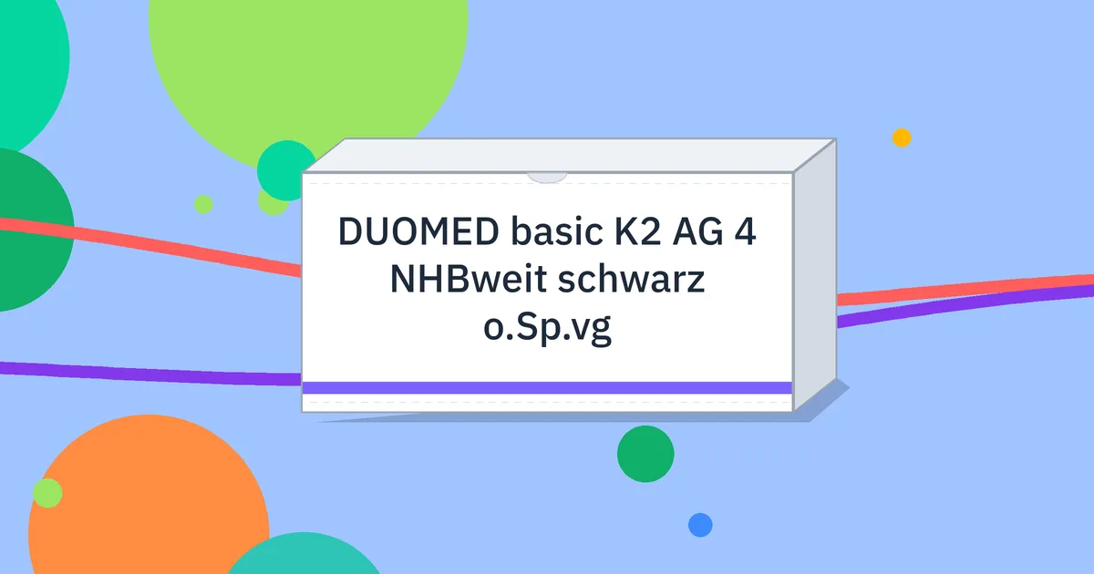 Symbolbild: Packung mit der Aufschrift DUOMED basic K2 AG 4 NHBweit schwarz o.Sp.vg (PZN 20909184) – Verfügbarkeit und Bezug in Apotheken in Frankfurt am Main