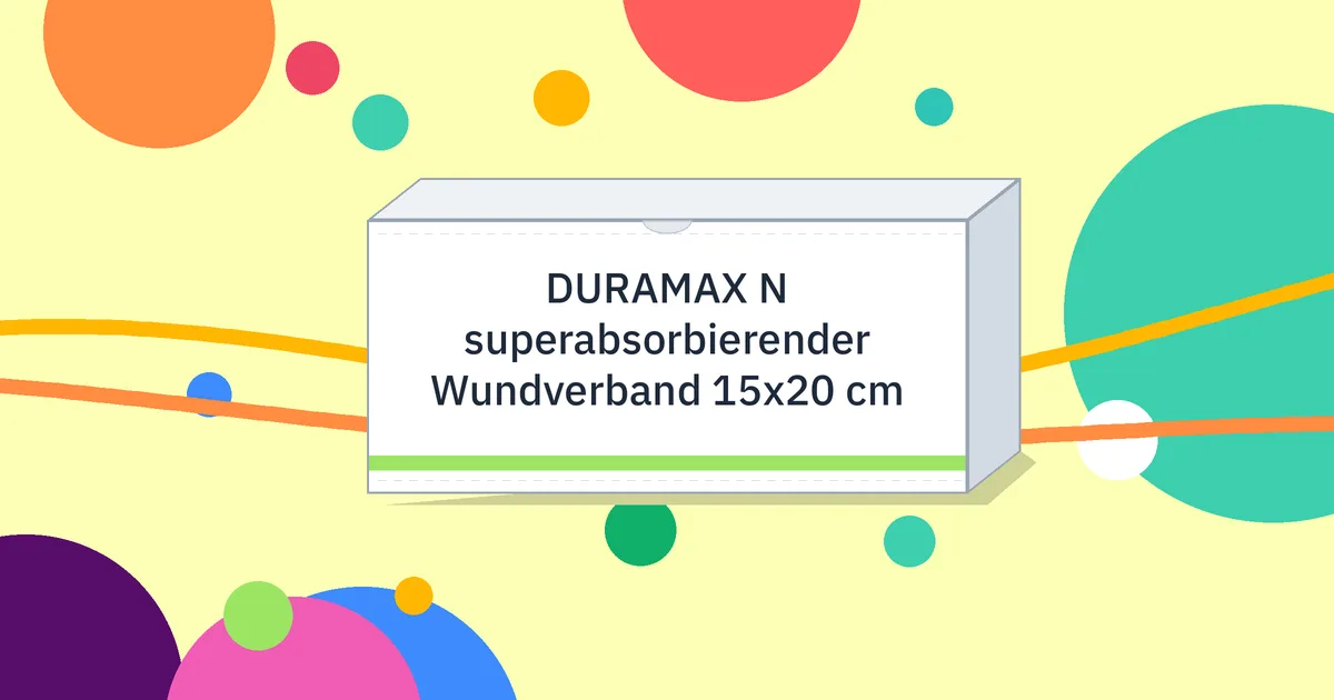 Symbolbild: Packung mit der Aufschrift DURAMAX N superabsorbierender Wundverband 15x20 cm (PZN 19793316) – Verfügbarkeit und Bezug in Apotheken in Frankfurt am Main
