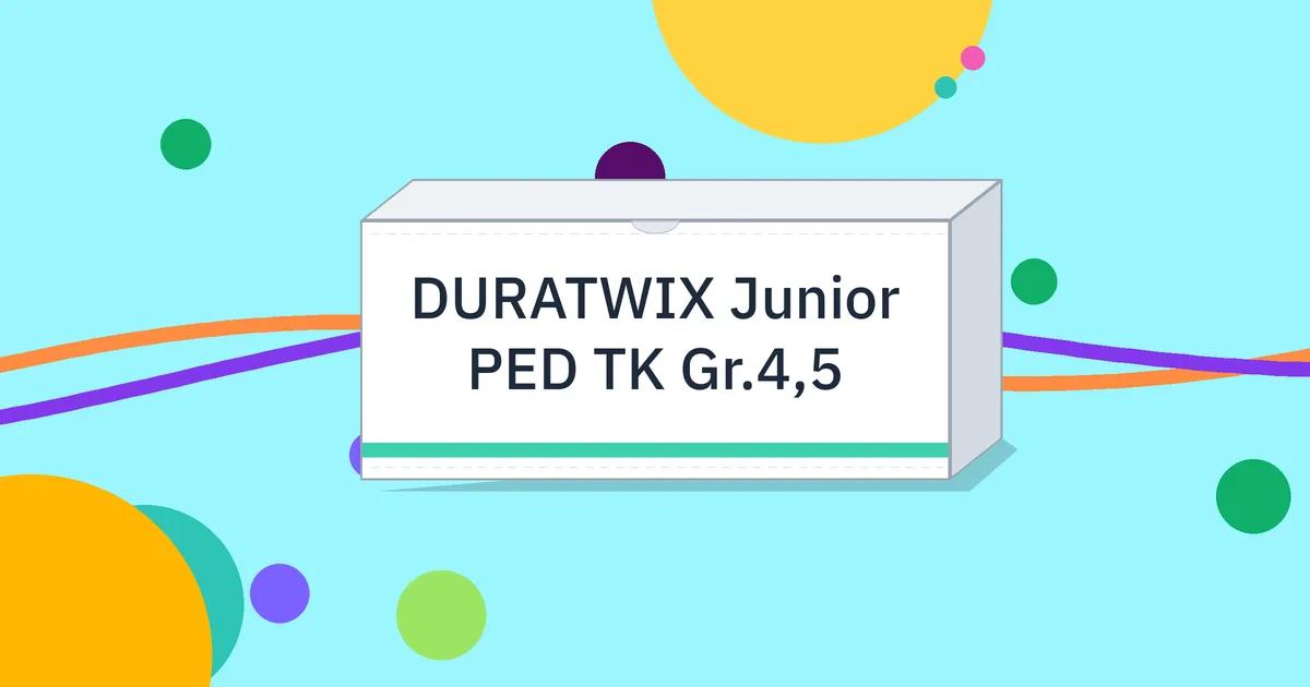 Symbolbild: Packung mit der Aufschrift DURATWIX Junior PED TK Gr.4,5 (PZN 17156686) – Verfügbarkeit und Bezug in Apotheken in Frankfurt am Main