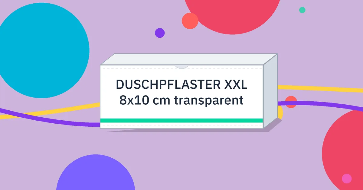 Symbolbild: Packung mit der Aufschrift DUSCHPFLASTER XXL 8x10 cm transparent (PZN 20162182) – Verfügbarkeit und Bezug in Apotheken in Frankfurt am Main
