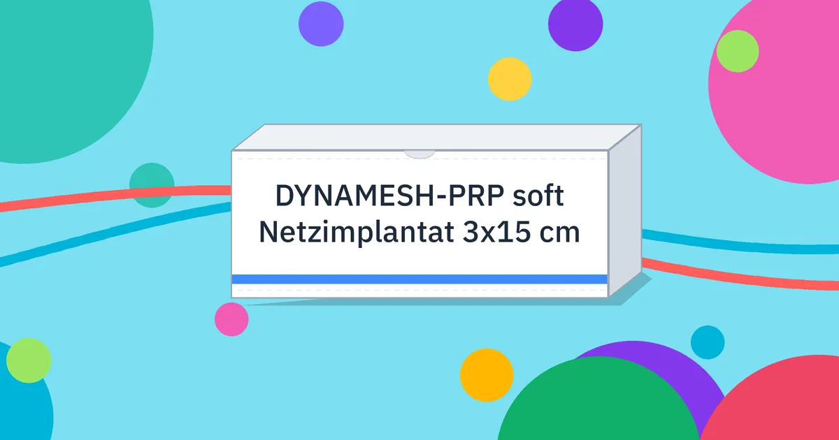 Symbolbild: Packung mit der Aufschrift DYNAMESH-PRP soft Netzimplantat 3x15 cm (PZN 19390328) – Verfügbarkeit und Bezug in Apotheken in Frankfurt am Main