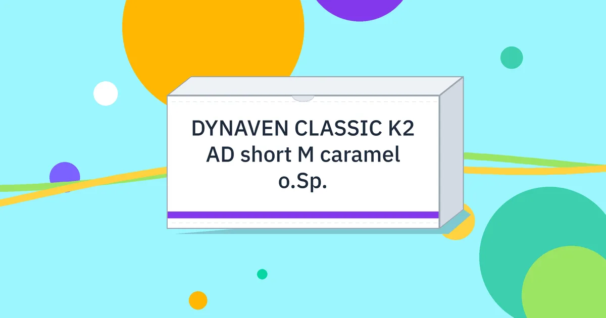 Symbolbild: Packung mit der Aufschrift DYNAVEN CLASSIC K2 AD short M caramel o.Sp. (PZN 18417255) – Verfügbarkeit und Bezug in Apotheken in Frankfurt am Main