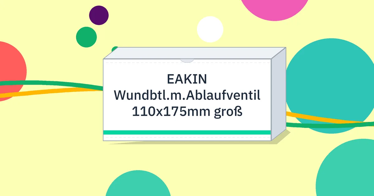 Symbolbild: Packung mit der Aufschrift EAKIN Wundbtl.m.Ablaufventil 110x175mm groß (PZN 05493237) – Verfügbarkeit und Bezug in Apotheken in Frankfurt am Main