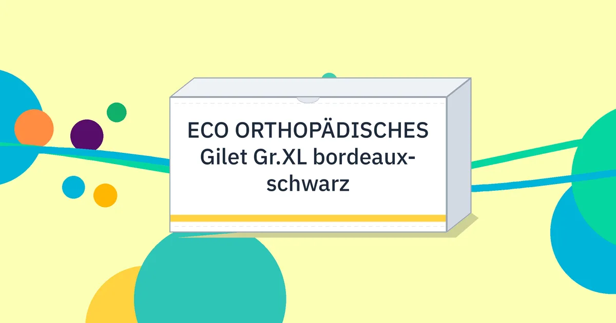 Symbolbild: Packung mit der Aufschrift ECO ORTHOPÄDISCHES Gilet Gr.XL bordeaux-schwarz (PZN 14334905) – Verfügbarkeit und Bezug in Apotheken in Frankfurt am Main