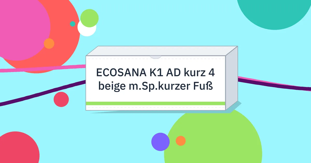 Symbolbild: Packung mit der Aufschrift ECOSANA K1 AD kurz 4 beige m.Sp.kurzer Fuß (PZN 04724887) – Verfügbarkeit und Bezug in Apotheken in Frankfurt am Main
