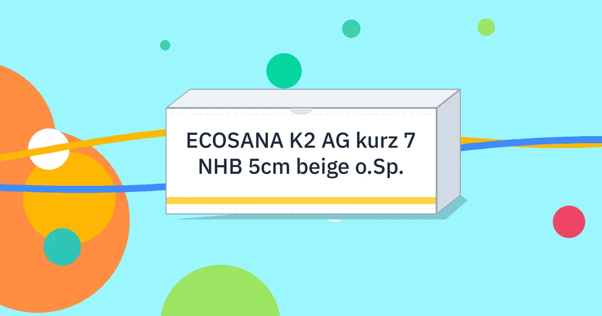 Symbolbild: Packung mit der Aufschrift ECOSANA K2 AG kurz 7 NHB 5cm beige o.Sp. (PZN 01530585) – Verfügbarkeit und Bezug in Apotheken in Frankfurt am Main