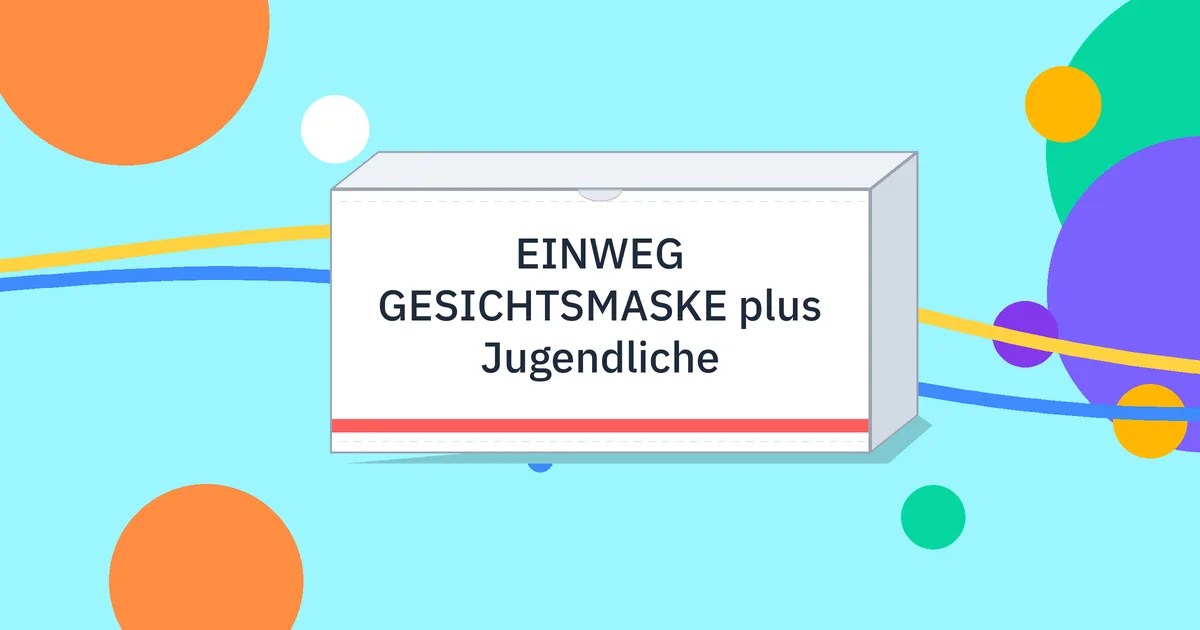 Symbolbild: Packung mit der Aufschrift EINWEG GESICHTSMASKE plus Jugendliche (PZN 00852772) – Verfügbarkeit und Bezug in Apotheken in Frankfurt am Main