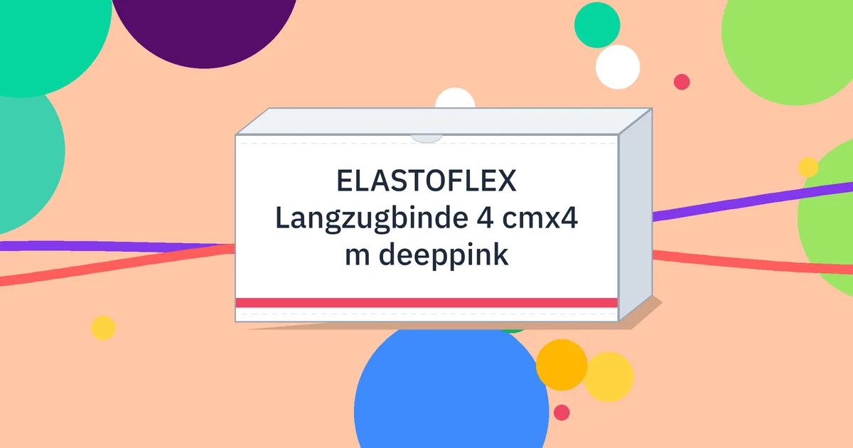 Symbolbild: Packung mit der Aufschrift ELASTOFLEX Langzugbinde 4 cmx4 m deeppink (PZN 17176281) – Verfügbarkeit und Bezug in Apotheken in Frankfurt am Main