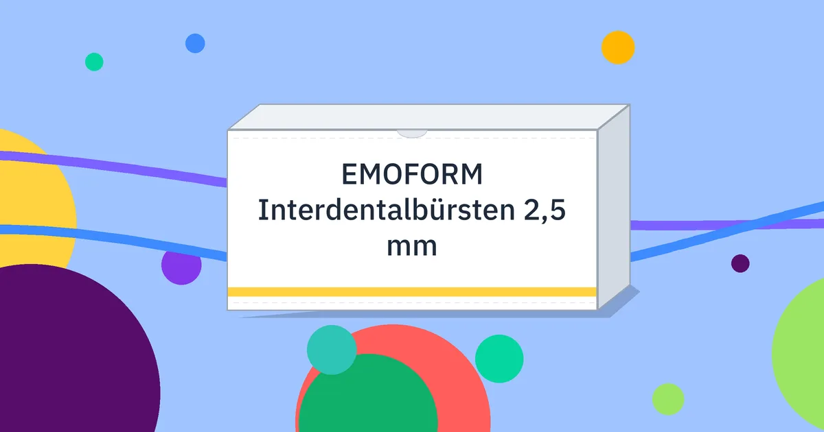Symbolbild: Packung mit der Aufschrift EMOFORM Interdentalbürsten 2,5 mm (PZN 09949705) – Verfügbarkeit und Bezug in Apotheken in Frankfurt am Main