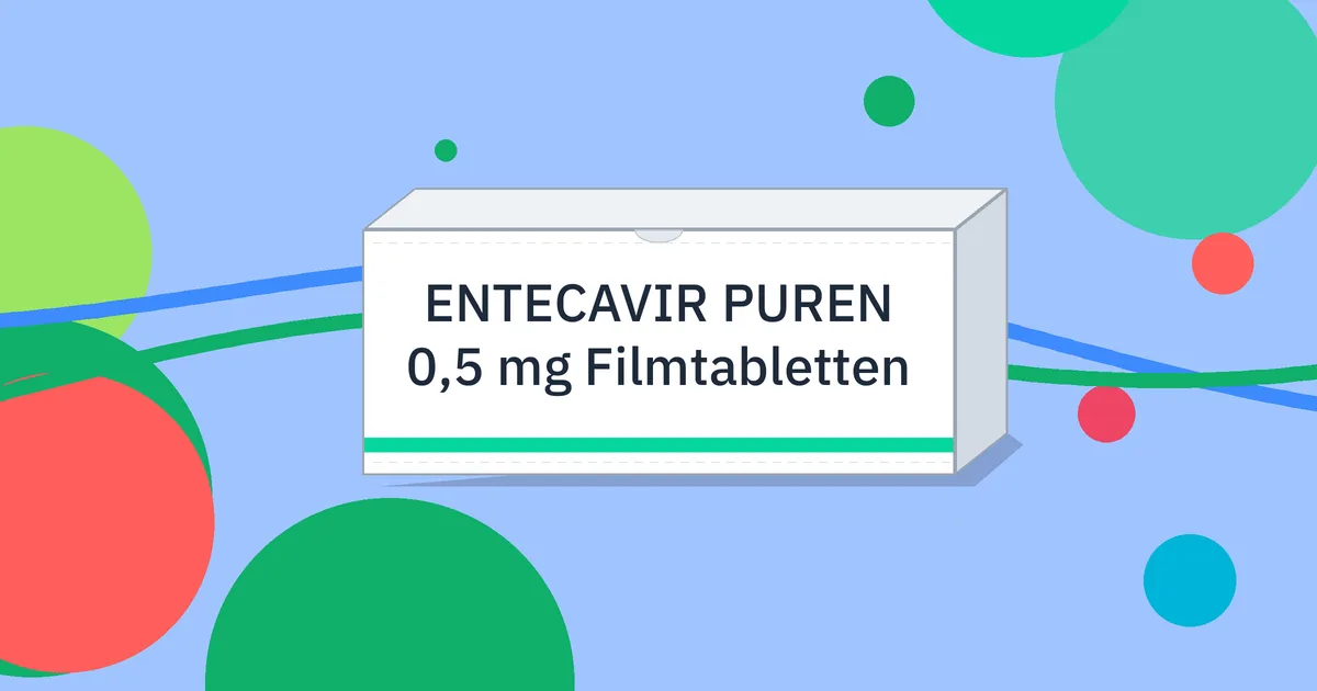 Symbolbild: Packung mit der Aufschrift ENTECAVIR PUREN 0,5 mg Filmtabletten (PZN 17868139) – Verfügbarkeit und Bezug in Apotheken in Frankfurt am Main