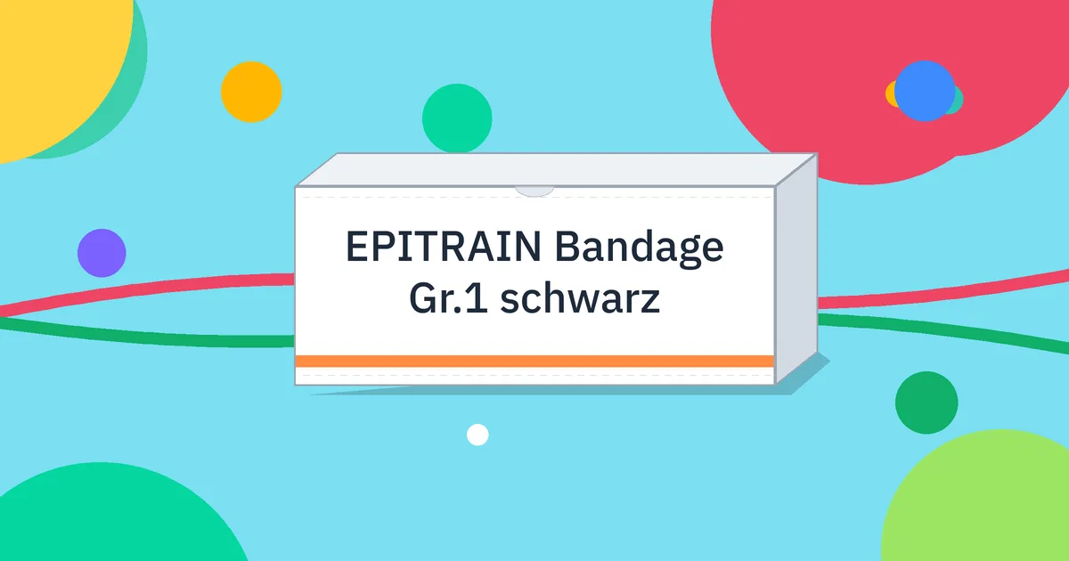 Symbolbild: Packung mit der Aufschrift EPITRAIN Bandage Gr.1 schwarz (PZN 07552429) – Verfügbarkeit und Bezug in Apotheken in Frankfurt am Main