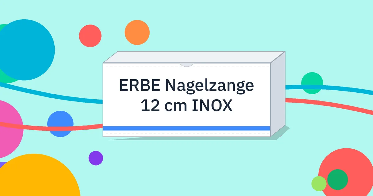Symbolbild: Packung mit der Aufschrift ERBE Nagelzange 12 cm INOX (PZN 15733688) – Verfügbarkeit und Bezug in Apotheken in Frankfurt am Main