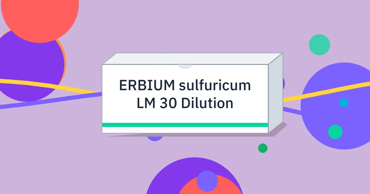 Symbolbild: Packung mit der Aufschrift ERBIUM sulfuricum LM 30 Dilution (PZN 13474099) – Verfügbarkeit und Bezug in Apotheken in Frankfurt am Main