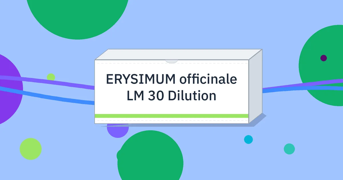 Symbolbild: Packung mit der Aufschrift ERYSIMUM officinale LM 30 Dilution (PZN 13479702) – Verfügbarkeit und Bezug in Apotheken in Frankfurt am Main