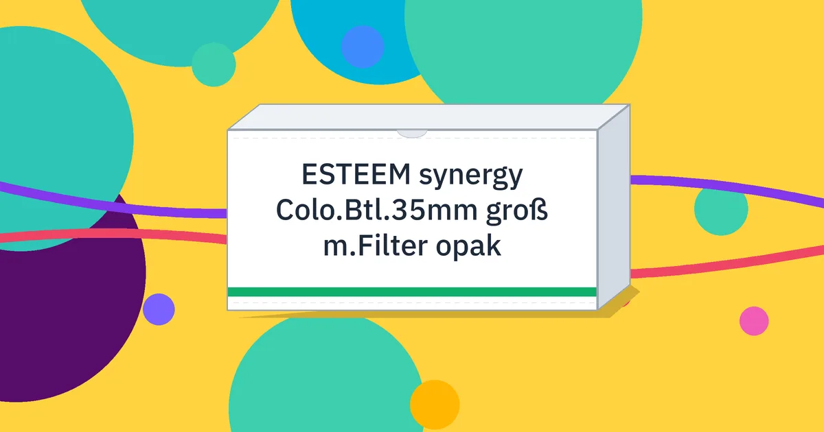 Symbolbild: Packung mit der Aufschrift ESTEEM synergy Colo.Btl.35mm groß m.Filter opak (PZN 13708189) – Verfügbarkeit und Bezug in Apotheken in Frankfurt am Main