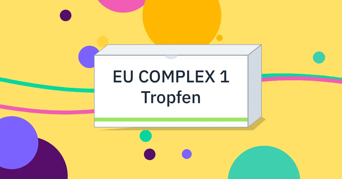 Symbolbild: Packung mit der Aufschrift EU COMPLEX 1 Tropfen (PZN 16784860) – Verfügbarkeit und Bezug in Apotheken in Frankfurt am Main