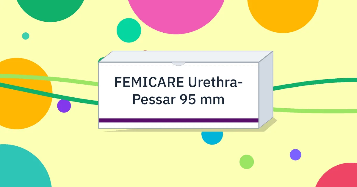 Symbolbild: Packung mit der Aufschrift FEMICARE Urethra-Pessar 95 mm (PZN 19336607) – Verfügbarkeit und Bezug in Apotheken in Frankfurt am Main