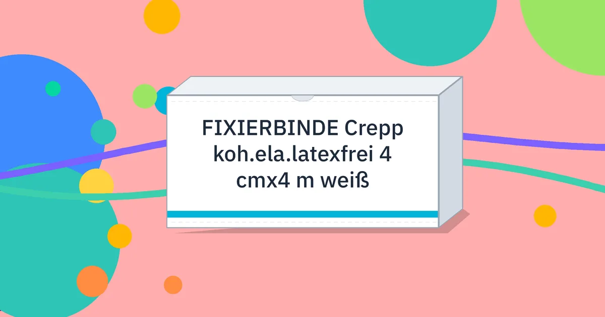 Symbolbild: Packung mit der Aufschrift FIXIERBINDE Crepp koh.ela.latexfrei 4 cmx4 m weiß (PZN 12397787) – Verfügbarkeit und Bezug in Apotheken in Frankfurt am Main