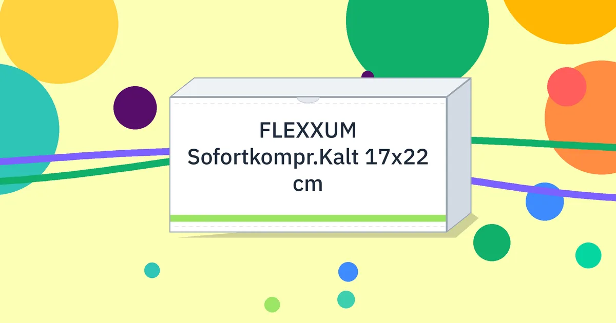 Symbolbild: Packung mit der Aufschrift FLEXXUM Sofortkompr.Kalt 17x22 cm (PZN 01317644) – Verfügbarkeit und Bezug in Apotheken in Frankfurt am Main