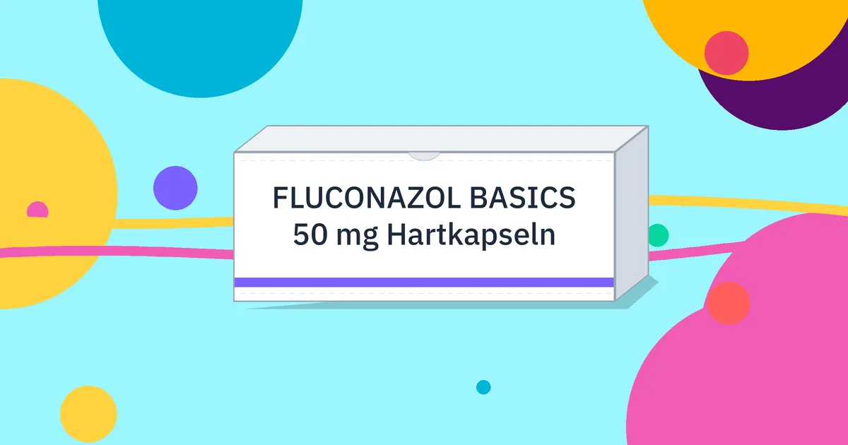 Symbolbild: Packung mit der Aufschrift FLUCONAZOL BASICS 50 mg Hartkapseln (PZN 04311777) – Verfügbarkeit und Bezug in Apotheken in Frankfurt am Main