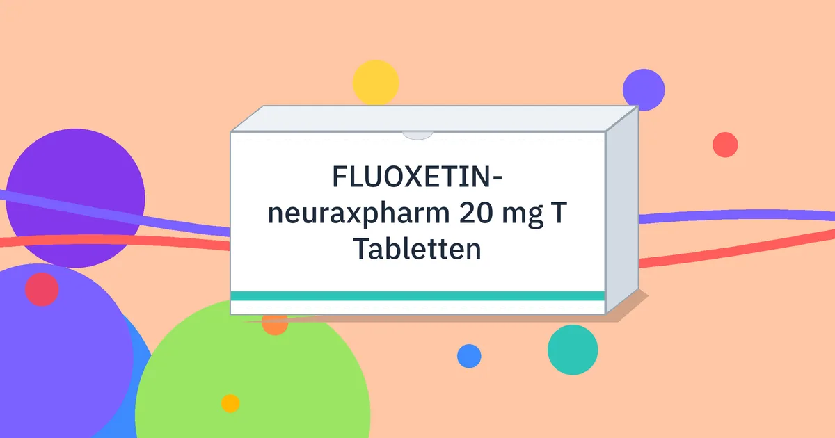 Symbolbild: Packung mit der Aufschrift FLUOXETIN-neuraxpharm 20 mg T Tabletten (PZN 06407607) – Verfügbarkeit und Bezug in Apotheken in Frankfurt am Main