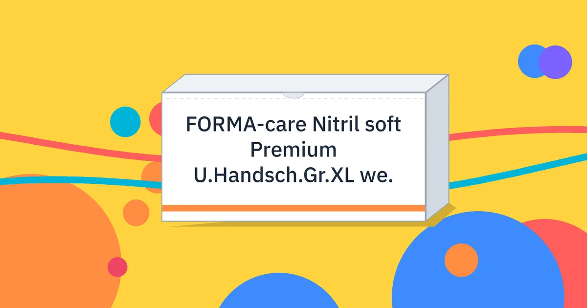 Symbolbild: Packung mit der Aufschrift FORMA-care Nitril soft Premium U.Handsch.Gr.XL we. (PZN 18060310) – Verfügbarkeit und Bezug in Apotheken in Frankfurt am Main