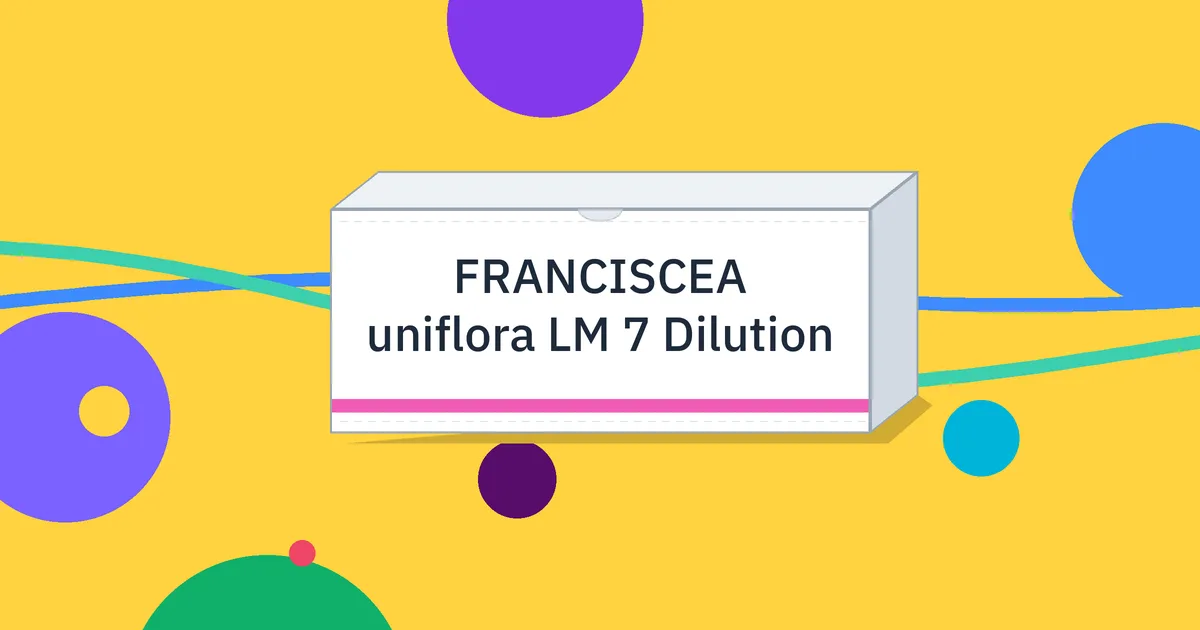 Symbolbild: Packung mit der Aufschrift FRANCISCEA uniflora LM 7 Dilution (PZN 13491040) – Verfügbarkeit und Bezug in Apotheken in Frankfurt am Main