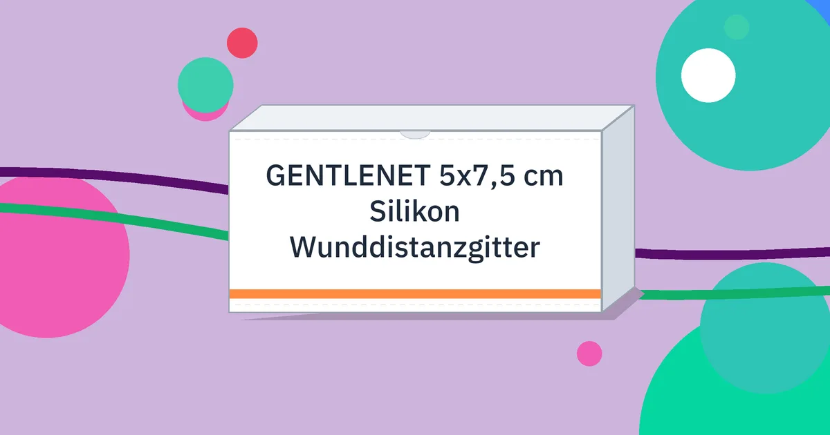 Symbolbild: Packung mit der Aufschrift GENTLENET 5x7,5 cm Silikon Wunddistanzgitter (PZN 19721280) – Verfügbarkeit und Bezug in Apotheken in Frankfurt am Main