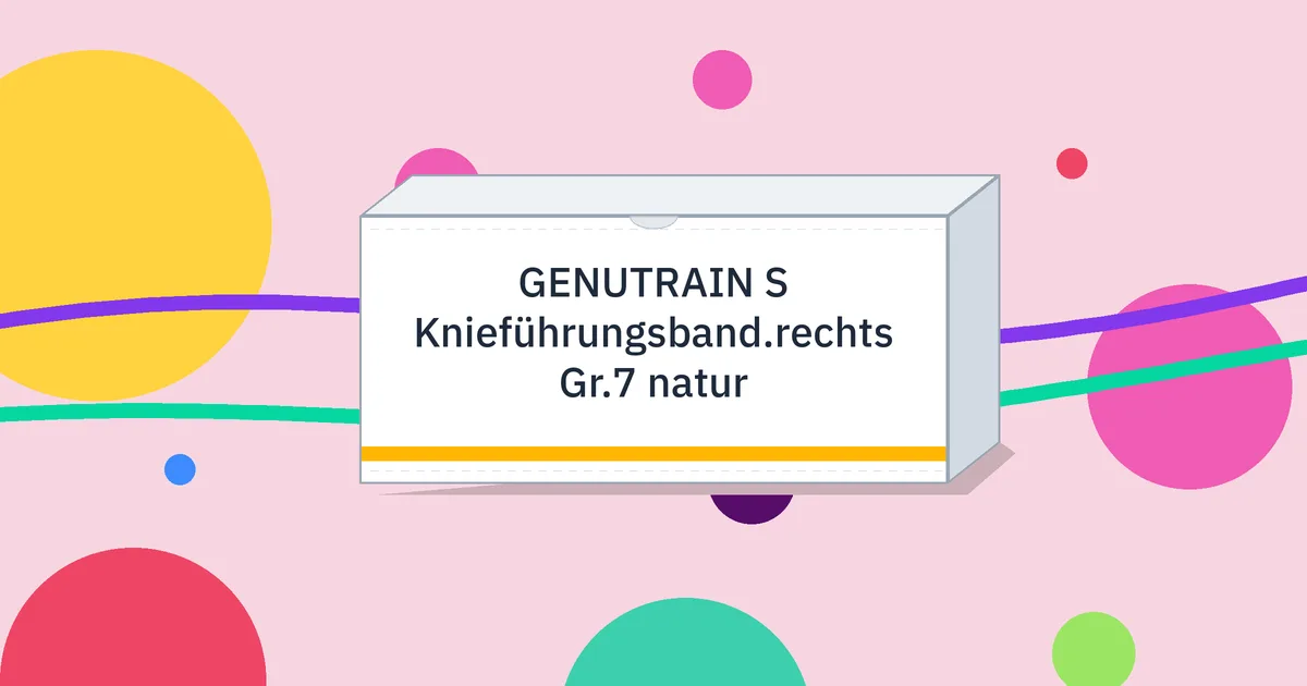 Symbolbild: Packung mit der Aufschrift GENUTRAIN S Knieführungsband.rechts Gr.7 natur (PZN 11228781) – Verfügbarkeit und Bezug in Apotheken in Frankfurt am Main