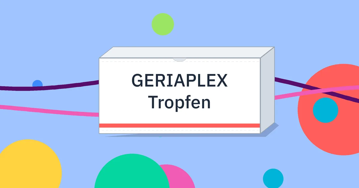 Symbolbild: Packung mit der Aufschrift GERIAPLEX Tropfen (PZN 12872136) – Verfügbarkeit und Bezug in Apotheken in Frankfurt am Main