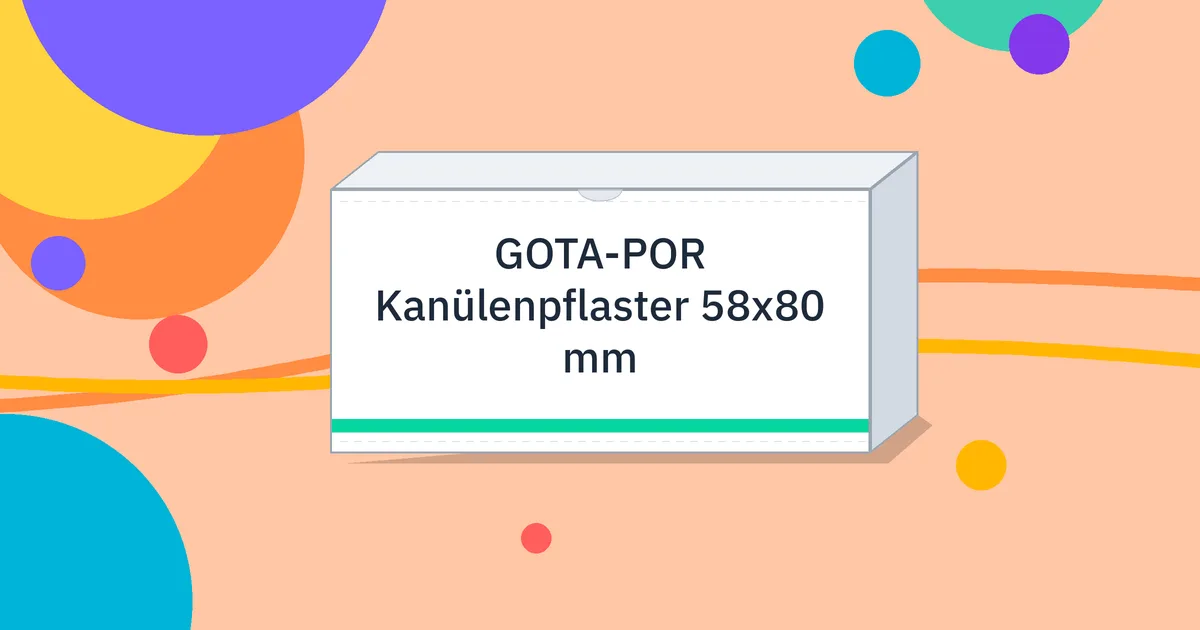 Symbolbild: Packung mit der Aufschrift GOTA-POR Kanülenpflaster 58x80 mm (PZN 04473735) – Verfügbarkeit und Bezug in Apotheken in Frankfurt am Main