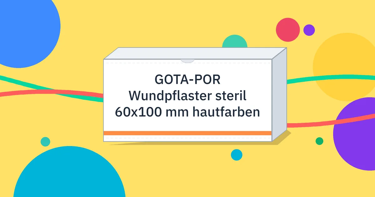 Symbolbild: Packung mit der Aufschrift GOTA-POR Wundpflaster steril 60x100 mm hautfarben (PZN 11240374) – Verfügbarkeit und Bezug in Apotheken in Frankfurt am Main
