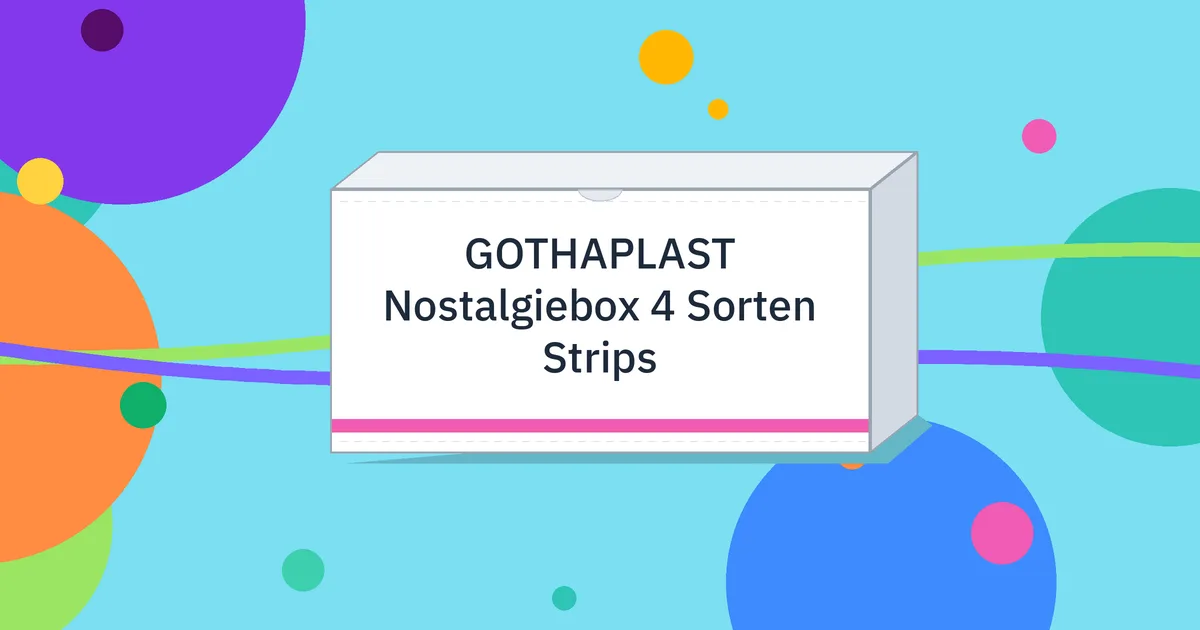 Symbolbild: Packung mit der Aufschrift GOTHAPLAST Nostalgiebox 4 Sorten Strips (PZN 19381996) – Verfügbarkeit und Bezug in Apotheken in Frankfurt am Main