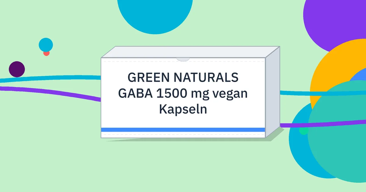 Symbolbild: Packung mit der Aufschrift GREEN NATURALS GABA 1500 mg vegan Kapseln (PZN 20294191) – Verfügbarkeit und Bezug in Apotheken in Frankfurt am Main